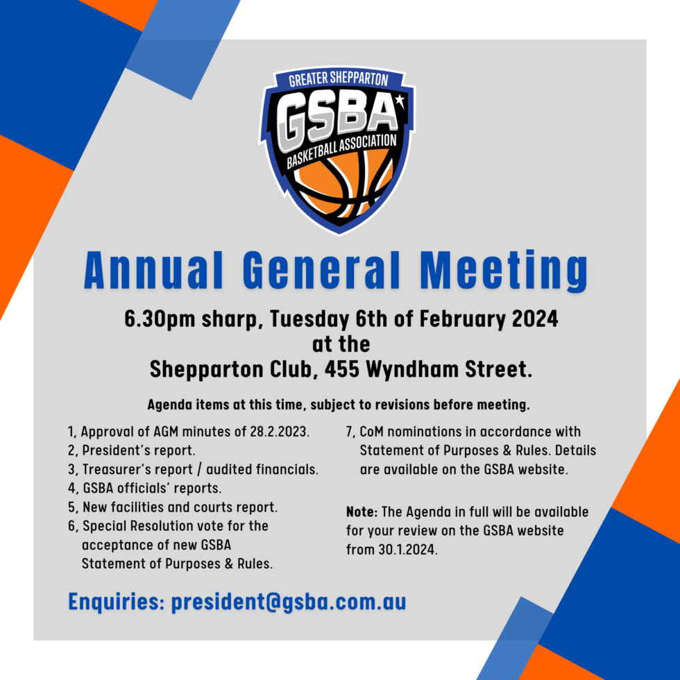 GSBA AGM for 2024 | Shepparton Basketball Association